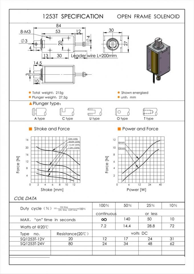 U1253 Open Frame Solenoid 12mm Long Storke Push Pull Solenoid